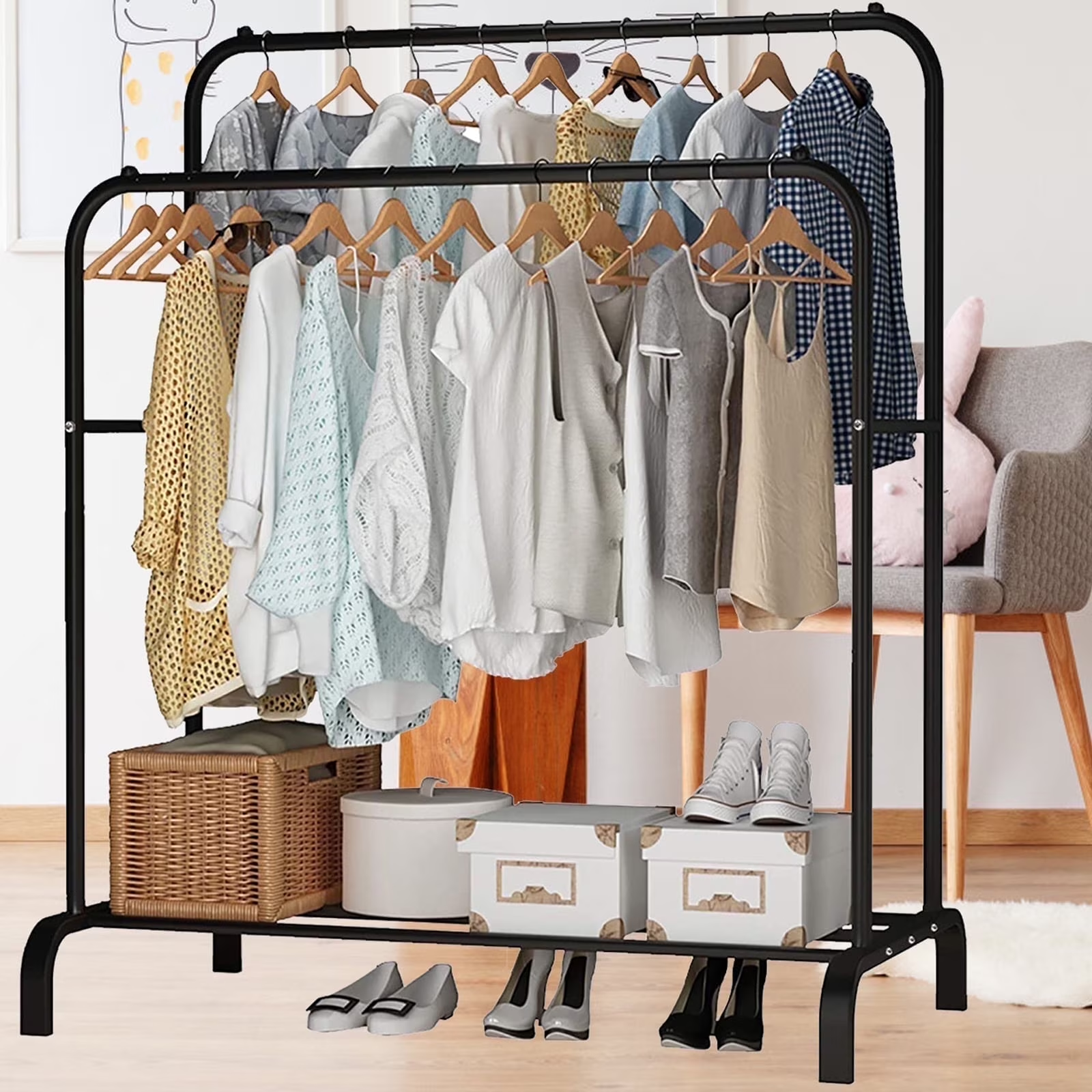 Homemart Clothes Rack without Wheels Double Garment Rack Rolling Rack ...