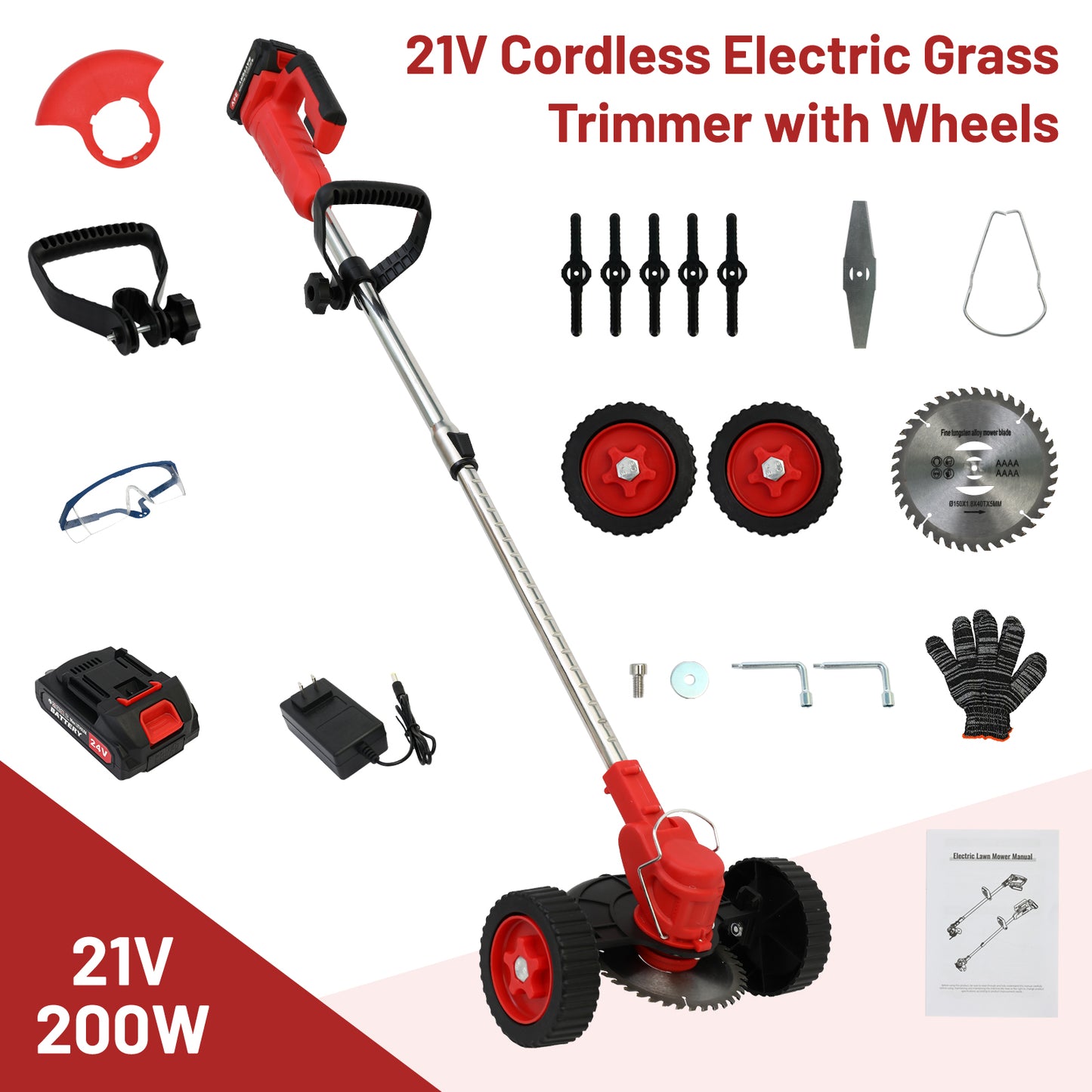 Electric Cordless Grass Trimmer, Cordless Weed Eaters Wacker, 24V 650W ...
